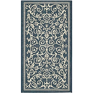 SAFAVIEH Courtyard Collection Accent Rug - 2' x 3'7", Navy & Beige, Scroll Design, Non-Shedding & Easy Care, Indoor/Outdoor & Washable-Ideal for Patio, Backyard, Mudroom (CY2098-268)