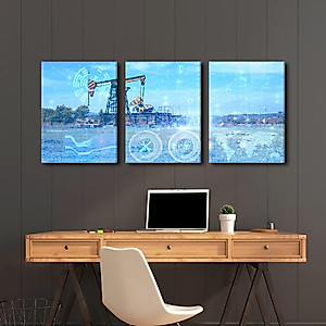 TUMOVO Wall Decorations for Living Room Development of Oil Production in the World Home Decor 3 Panel World Oil Wall Art Oil Field Wall Paintings Framed Ready to Hang (12x16 inch x3)