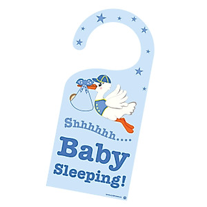 Baby Boy Sleeping Stork Door Hanger, Do not Knock/Disturb Newborn Sign, Gift