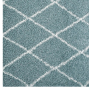 Modway Toryn Diamond Trellis 5x8 High Pile Shag Area Rug With Lattice Design In Aqua Blue and Ivory