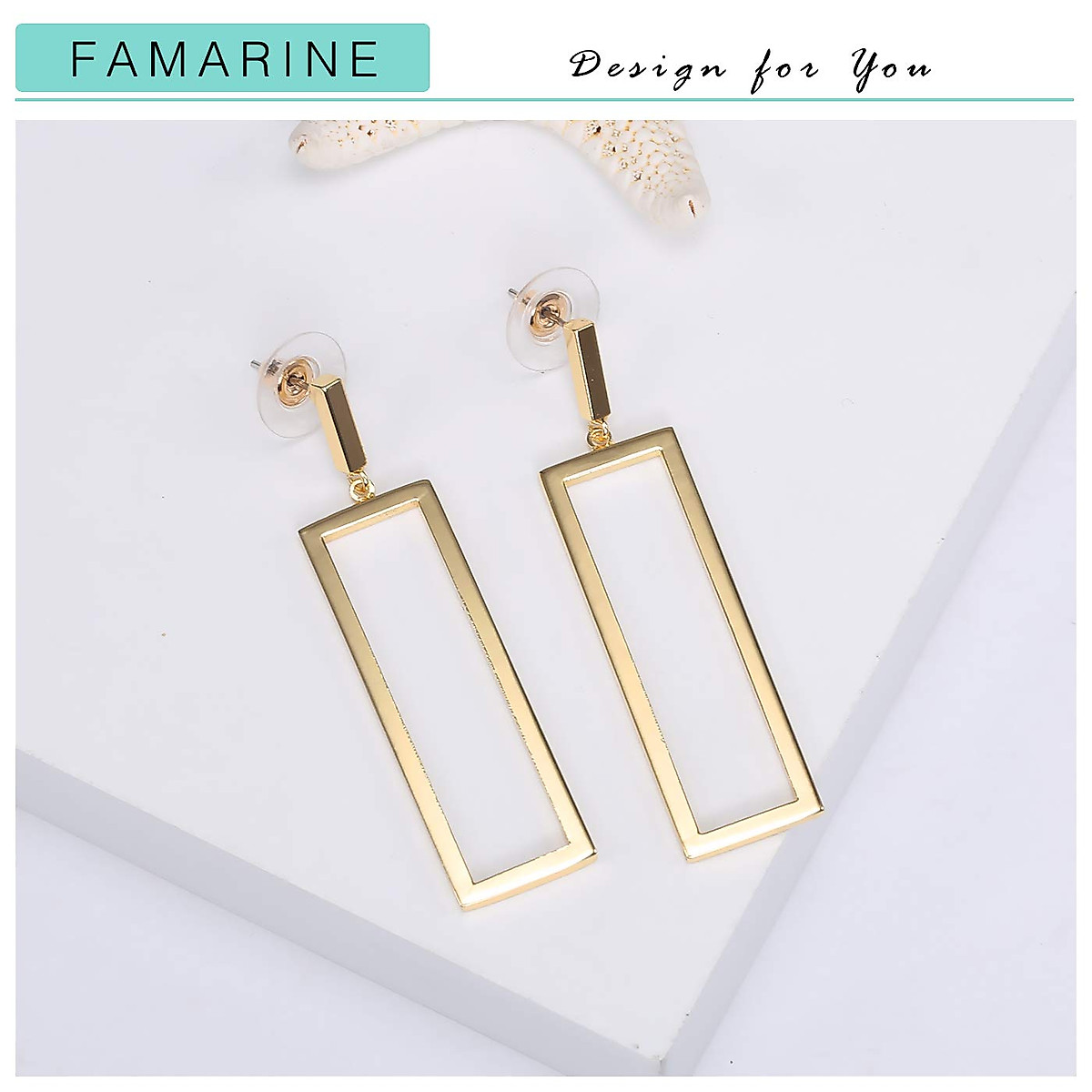Gold Rectangle Geometric Drop Dangle Earrings for Women Fashion Prom Jewelry