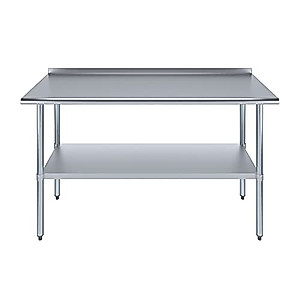 AmGood 60" Long x 24" Deep Stainless Steel Work Table with 1.5" Backsplash | Metal Kitchen Food Prep Table | NSF