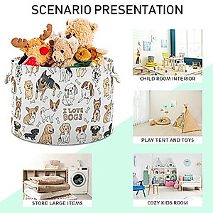 ALAZA Doodle Dog Pug Corgi Golden Retriever Husky Labrador Dachshund Storage Basket Gift Baskets Large Collapsible Laundry Hamper with Handle, 20x20x14 in