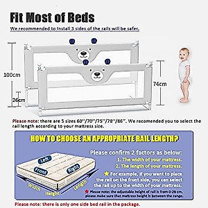 Bed Rail for Toddlers, 60’’70’’75“78’’86’’ Extra Long Baby Bed Rail Guard Lifting Vertically, 1 Side of Free-Tool Assembled Bed Rail Guard for Toddlers Fit Queen Bed, King Bed (75 Inch, Grey Moon)