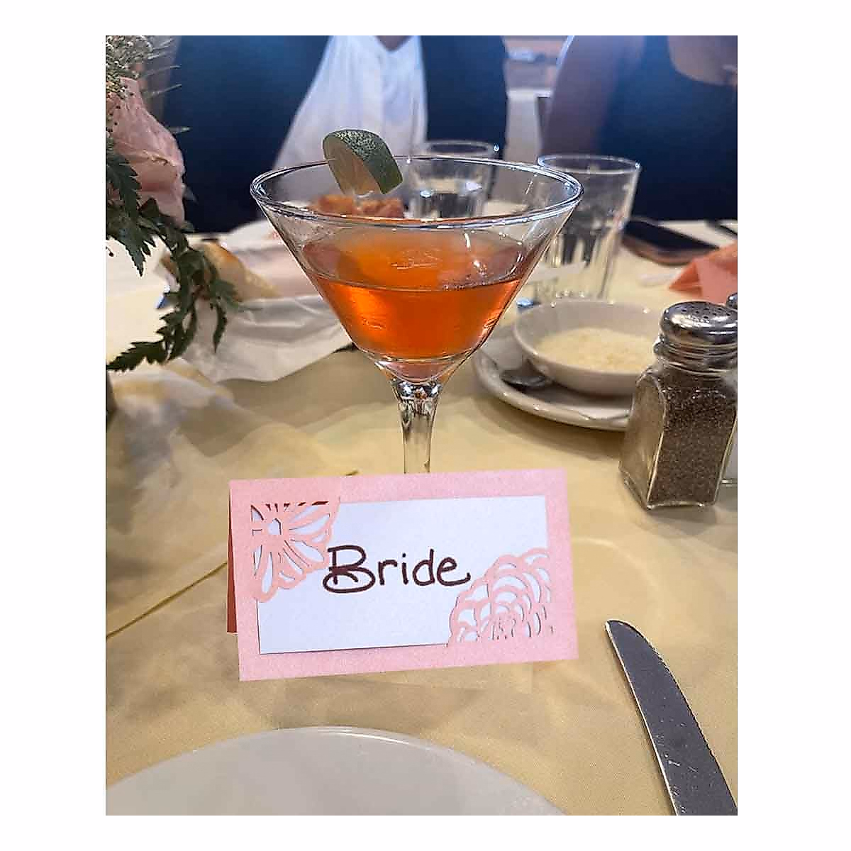 Laser Cut Rose Place Cards Pink Tented Name Card Folded Cards Blank Cardstock,Hollow Name Seat Card for Wedding, Banquet tables,Table Setting, Buffet, Baby Shower, Bridal Shower (50 Pcs)