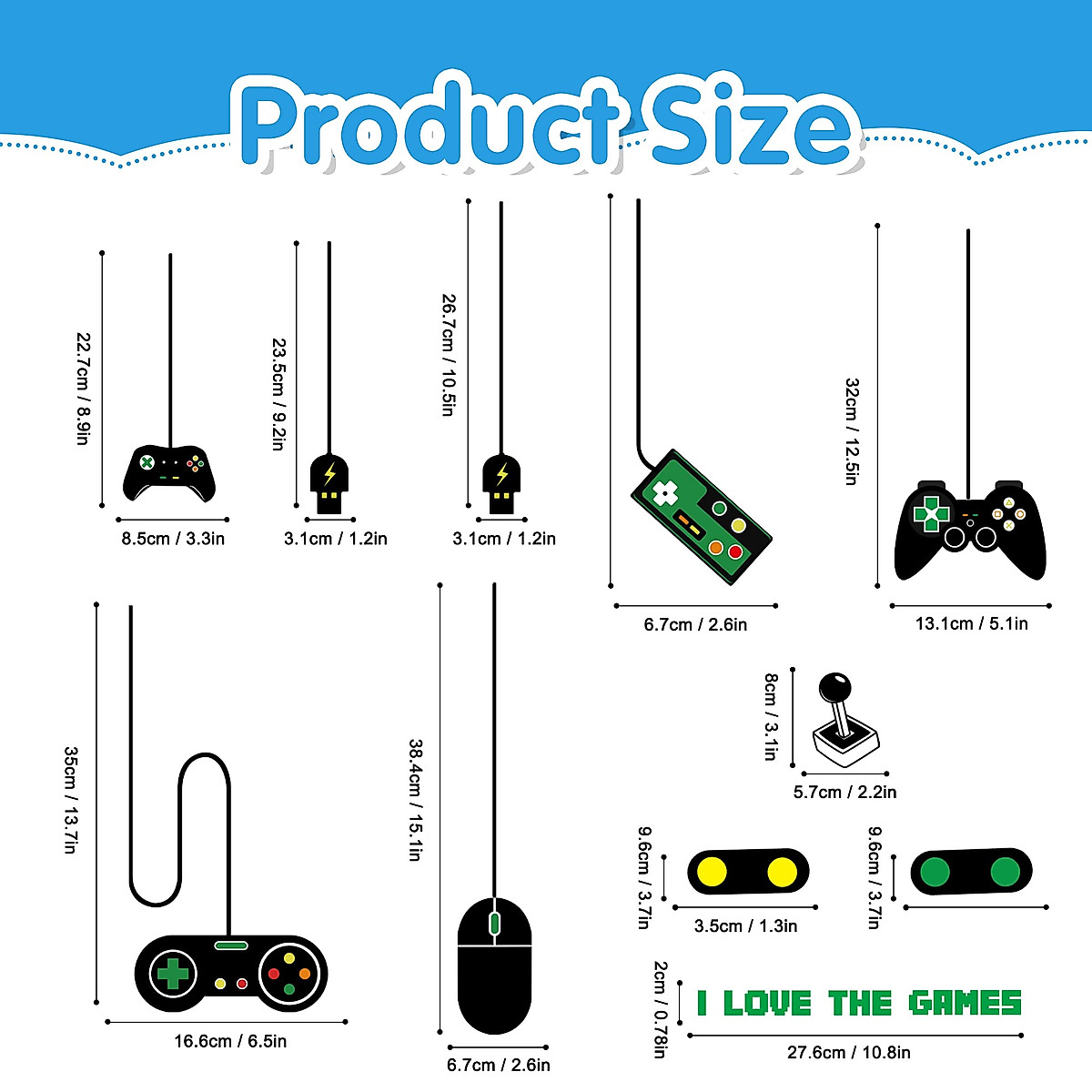 Game Wall Decals Glow in The Dark Gamer Wall Decals Gaming Wall Stickers Game Room Decor Glow Gaming Controller Sticker Removable Video Game Wall Decor for Boys Kids Girls Bedroom Playroom Home Decor