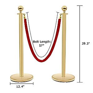 Stanchions Crowd Control Barriers Golden Stanchion with 4.8 Foot Red Velvet Rope Line Dividers for Party, Museums, Wedding 2PCS