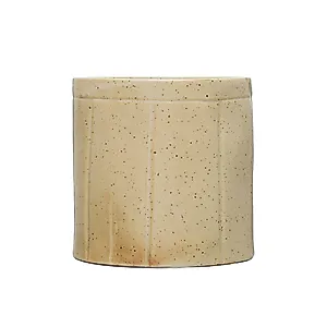 Decorative Stoneware Crock with Line Detail, Tan