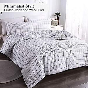Andency White Grid Comforter Set Twin Size (66x90 Inch), 2 Pieces(1 Grid Comforter and 1 Pillowcase), Summer Lightweight Microfiber Down Alternative White Comforter with Black Lines for Kids Girls