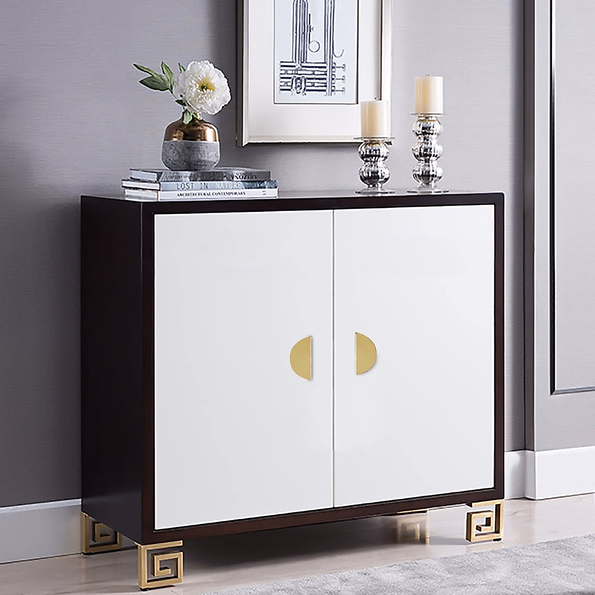 Jiozermi 4 Packs Half Moon Cabinet Pulls, 2 1/2 inch Drawer Pulls, Semicircle Pulls, Solid Brass Hardware Pulls, Gold (Total Length: 3.74")