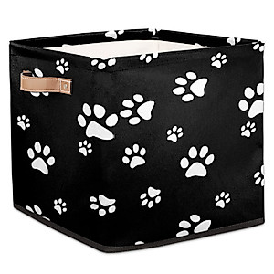 Dog Paw Print Storage Basket for Closet, Animal Puppy Footprint Storage Bins with Handles, Foldable Storage Cube Boxes for Toys Shelves Pantry Nursery Organizing