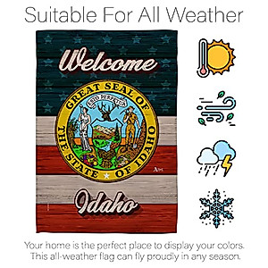 Welcome Idaho Garden Flag - Set Wood Dowel Americana States USA American Territories Republic Country Particular Area - House Decoration Banner Small Yard Gift Double-Sided Made in 13 X 18.5