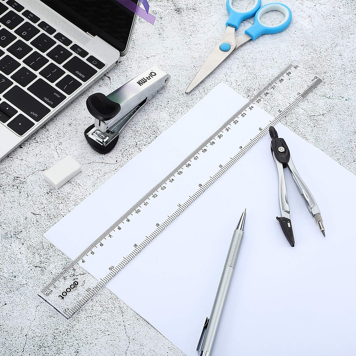 2 Pack Plastic Ruler Straight Ruler Plastic Measuring Tool for Student School Office (Clear, 12 Inch)