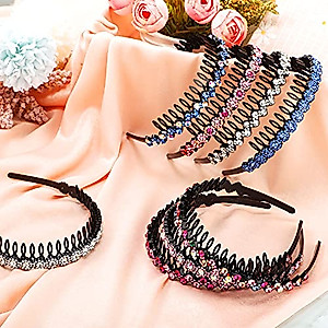 Syhood 8 Pieces Rhinestone Teeth Comb Headbands, Non-Slip Hair Band Hair Accessories for Women Girl, 2 Styles - Flower, Wave, Headband, Multicolor, Plastic