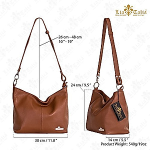 LiaTalia Womens Genuine Italian Leather Medium Size Shoulder Hobo Bag - Adjustable Long Strap Handbag - EMMY [Olive Green]