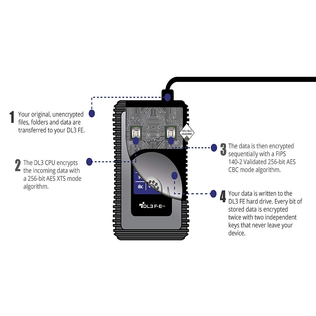 DataLocker 3 FE (FIPS Edition) - Hard Drive - 500 GB - USB 3.0, Silver (FE0500)