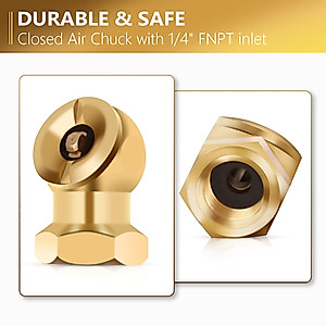 WNCGC 1/4" Portable Air Chuck Closed Brass Ball Inflator for Inflator Gauge Compressor Accessories, 2 Pack