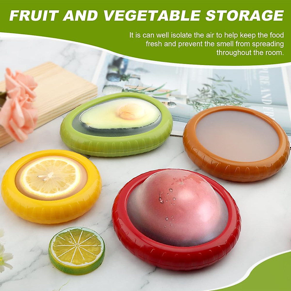 JIANWEI Avocado Storage Container-4pcs Fruit and Vegetable Storage Containers, Reusable Refrigerator Lemon Keeper Onion Storage Containers With Lid Easy To Clean For Apples, Tomato(4)