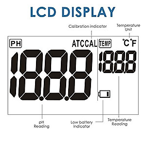 2 in 1 Temperature pH Monitor Meter Tester Sensor Test Kit 0~14 pH Automatic Calibration BNC Electrode Probe for Hydroponic ph Aquarium Meter Water Lab Food Drinking Water pH of Saltwater/Seawater