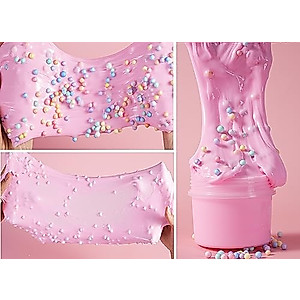 Premade Crystal Slime Pink Peach Jelly Cube Glimmer Crunchy Slime, Pink Clear Slime + Pink Ice Slime + Pink Crunchy Slime, Super Soft Non Sticky, Party Favors Slime Kit for Girls 10-12