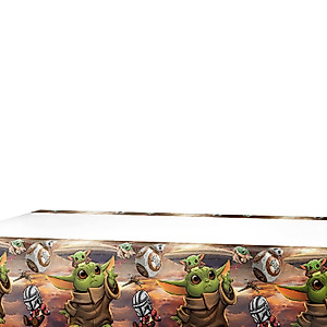 Omto 1pcs Baby Yoda Tablecloth Disposable Tablecover Birthday Party Supplies and Decorations for Kid Boy Baby Shower Rectangle Tables 70"X42",1 Pack