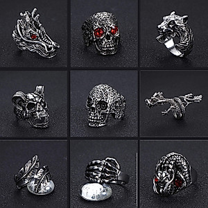 FIASASO 10 Pcs Vintage Punk Rings for Men Women Octopus Dragon Snake Ring Adjustable Cool Gothic Ring Set Jewelry skull …