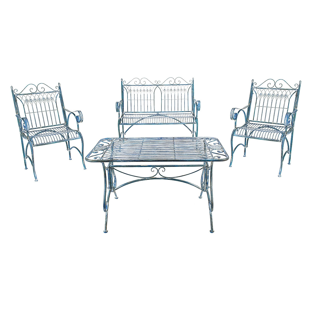 SAFAVIEH PAT5000C Collection Leah Victorian Antique Blue 4-Piece Patio Outdoor Set