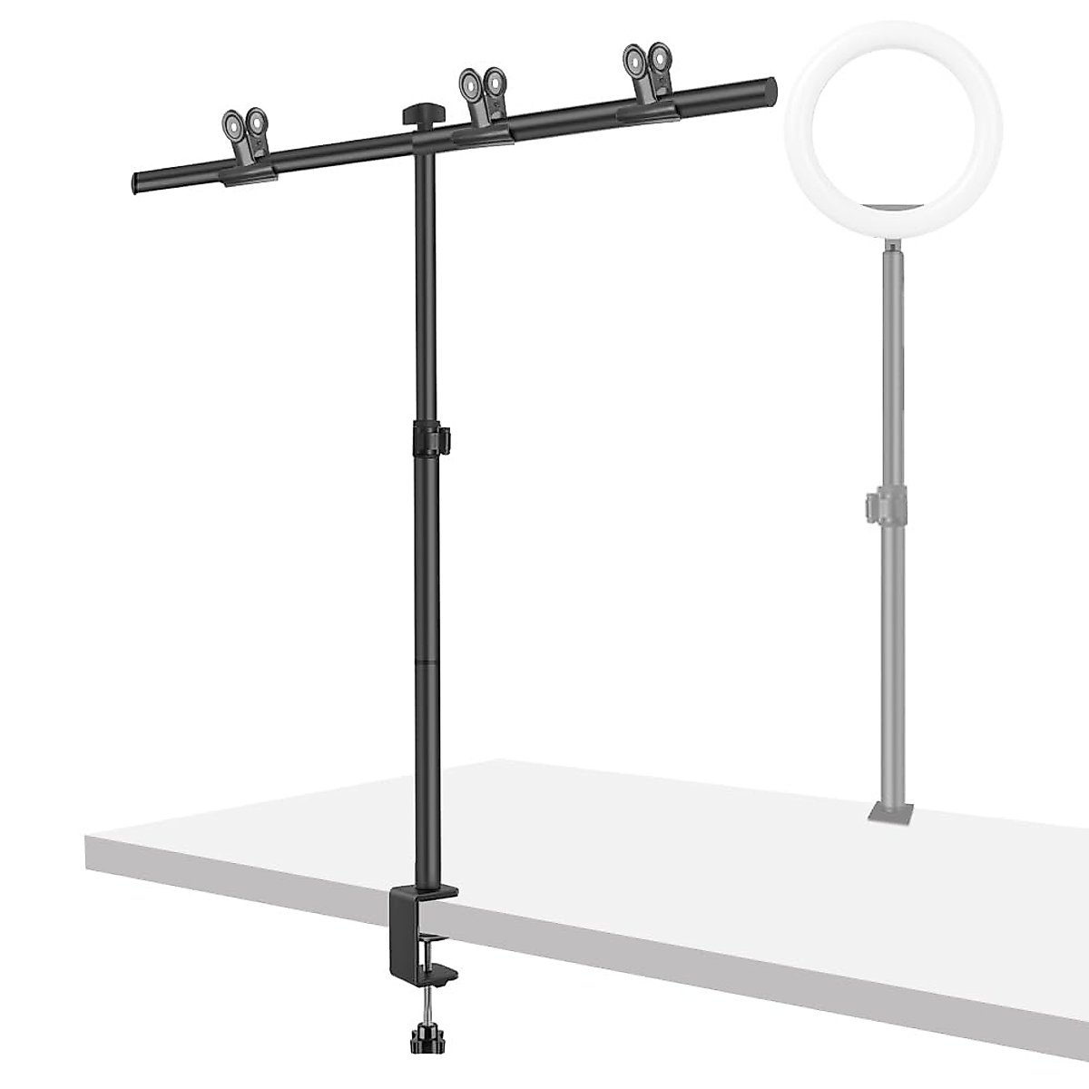 JINSUI Small Backdrop Table Stand 2.6x3 Ft, Adjustable Desktop T Shape Photo Background Holder with 3 Clips for Photography, Mini Tabletop C Clamp Backdrop Kit for Food Product Photoshoot