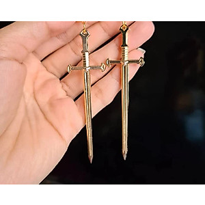 Gothic Vintage Silver Sword Cross Dangle Hook Earrings Retro Punk Knife Earrings Jewelry for Women(antique gold)