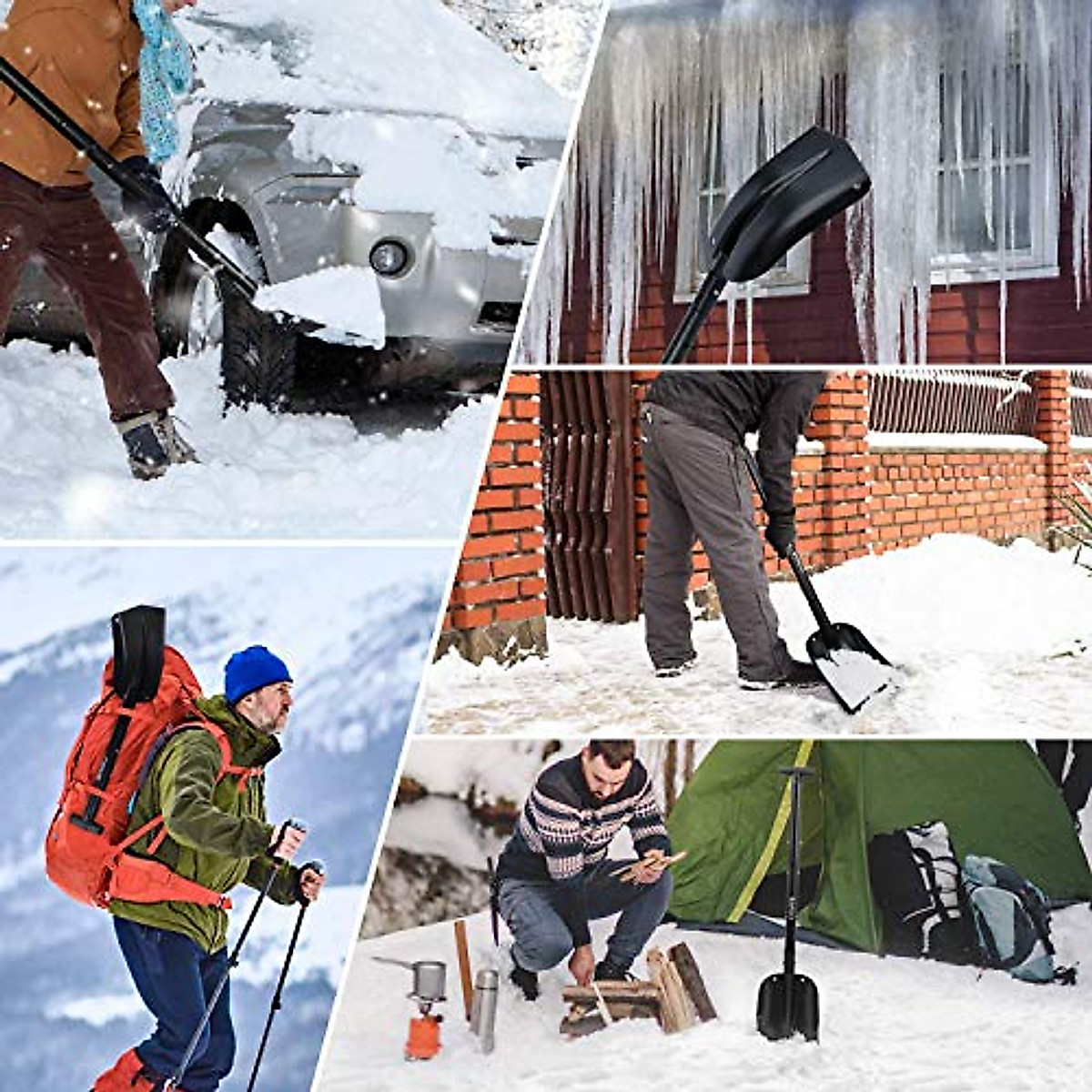 COFIT 43" Retractable Snow Shovel and 39" Snow Brush, Detachable and Extendable Snow Removal Telescoping Brush and Shovel for Car Auto Truck SUV Windshield