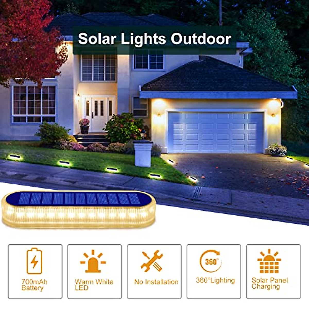 Solar Step Lights Waterproof,Warm White Deck Outdoor,Solar Fence LED,Solar for Stairs,Yard,Patio,Post,Railing,Garden,Backyard,Front Door,Pathway,Driveway,Porch(4 Pack)