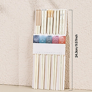 5 Pairs Chopsticks Reusable, 9.57 inches Premium Japanese Chinese Non-slip Fiberglass Chopsticks Dishwasher Safe, Lightweight Chopsticks for Party Family Hotel, Cream Yellow