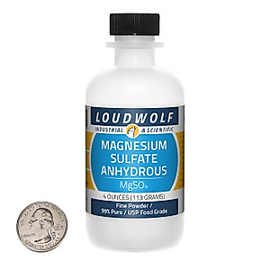 Magnesium Sulfate Anhydrous / 4 Ounce Bottle / 99% Pure USP Food Grade/Fine Powder