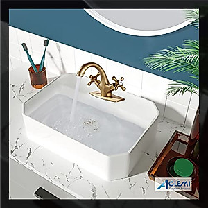 Aolemi Bathroom Sink Faucet Antique Brass Single Hole Cold and Hot Double Handle Cross Knobs Vanity Vessel Sink Basin Mixer Tap with Pop Up Drain with Overflow and Deck Cover Plate
