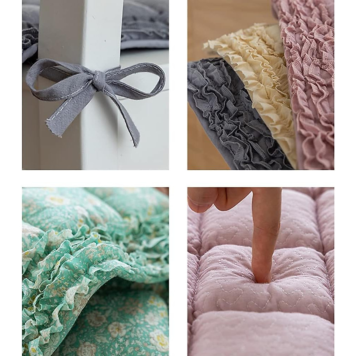 vctops Boho Ruffled Patchwork Chair Cushion Pad with Ties No Slip Kitchen Dining Cotton Seat Cushion, 2 Pack (Grey, 18"x18")