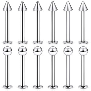 SCERRING 12PCS 16g Stainless Steel 3mm Balls & Spikes Labret Monroe Lip Tragus Cartilage Helix Earring Ring Body Piercing Jewelry 10mm - Silver