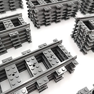 56pcs City Train Tracks Toy Straight and Flexible Train Track Railway Extension Building Set Block Toy Compatible with Major Brand (36 Straight and 20 Flexible)