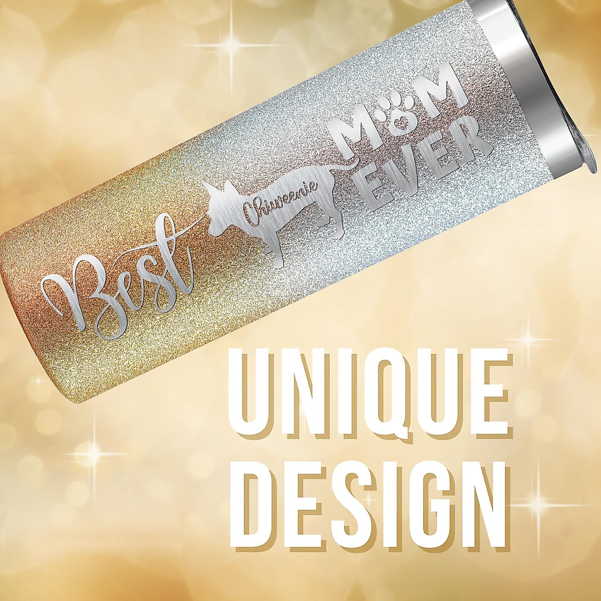 Onebttl Dog Mom Gifts, Dog Lover Gifts for Women, Best Dog Mom Ever, 20 oz Glitter Silver-Gold Insulated Tumbler - Chiweenie Mom