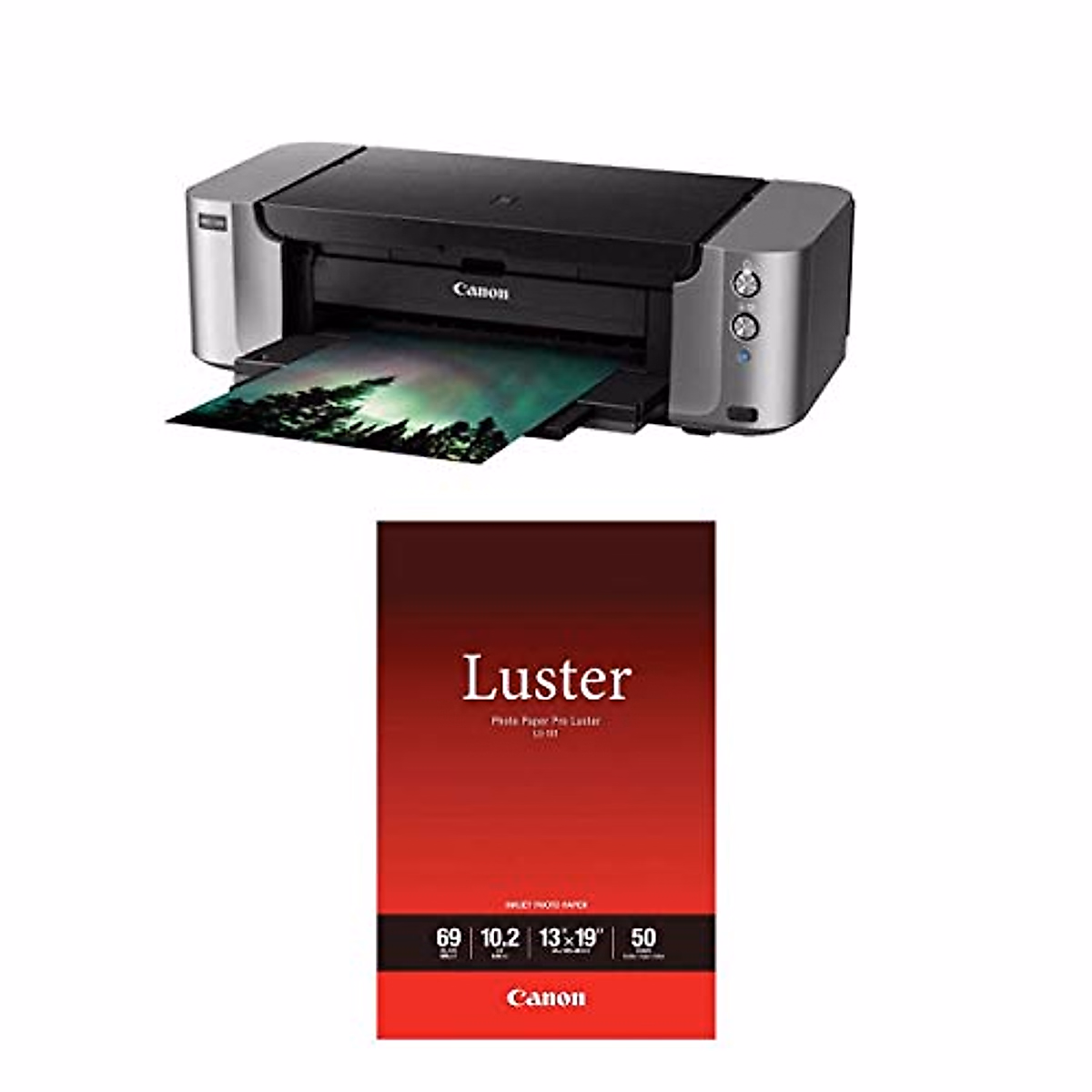 Canon PIXMA PRO-100 Professional Inkjet Photo Printer, 4800x2400 Resolution, WiFi, 13x19" Max Paper Size - With Canon LU-101 Pro Luster Photo Paper (13x19"), 50 Sheets