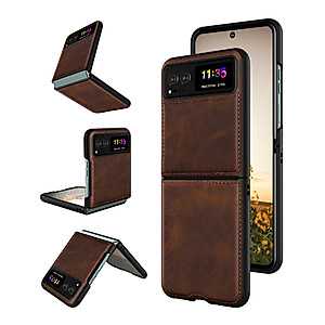 Foluu for Motorola Razr 2023 Case [Not fit Razr Plus 2023], Moto Razr 2023 Leather Case, PU Leather + Hard PC Shell Ultra Thin Slim Durable Protective Phone Case Cover for Motorola Razr 2023 Brown