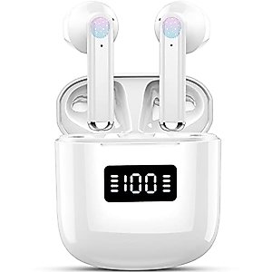 xinwld Wireless Earbuds, Bluetooth 5.3 Headphones with 4 Mics, Wireless Headphones ENC Noise Cancelling Earbuds, Ear Buds Wireless Bluetooth Earbuds,25H Playtime Wireless Earphones, LED Display, White