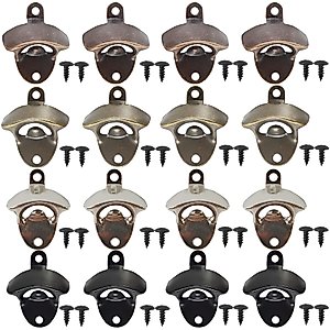 ROYHOO 16PCS Wall Mounted Bottle Opener Vintage Beer Opener with Mounting Screws Set for Beer Cap Coke Bottle Wine Soda Open and Kitchen Cafe Bars(4 Colors)