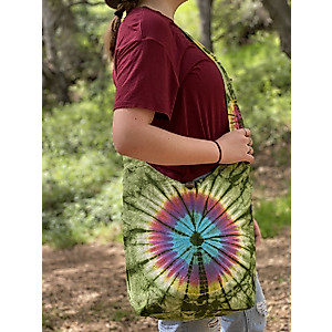 Tie Dye Crossbody Shoulder Hippie Boho Handbag Purse in Green Large