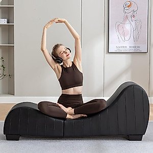 Purgreen Deluxe Faux Leather Yoga Chaise Lounge - Ultimate Comfort & Stylish Design for Relaxation, Exercise & Stretch, Sleek Chaise Lounge for Yoga 63D x 13W x 26H Inch Designed for Indoor (Black)