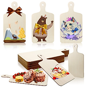 Vmiapxo 16 Pack Unfinished Wood Cutting Board Craft with Handle, Wooden Paddle Cheese Bread Board Set Chopping Board Serving Tray for Craft DIY Christmas Home Kitchen Cooking Decor (11.8" x 6.3")