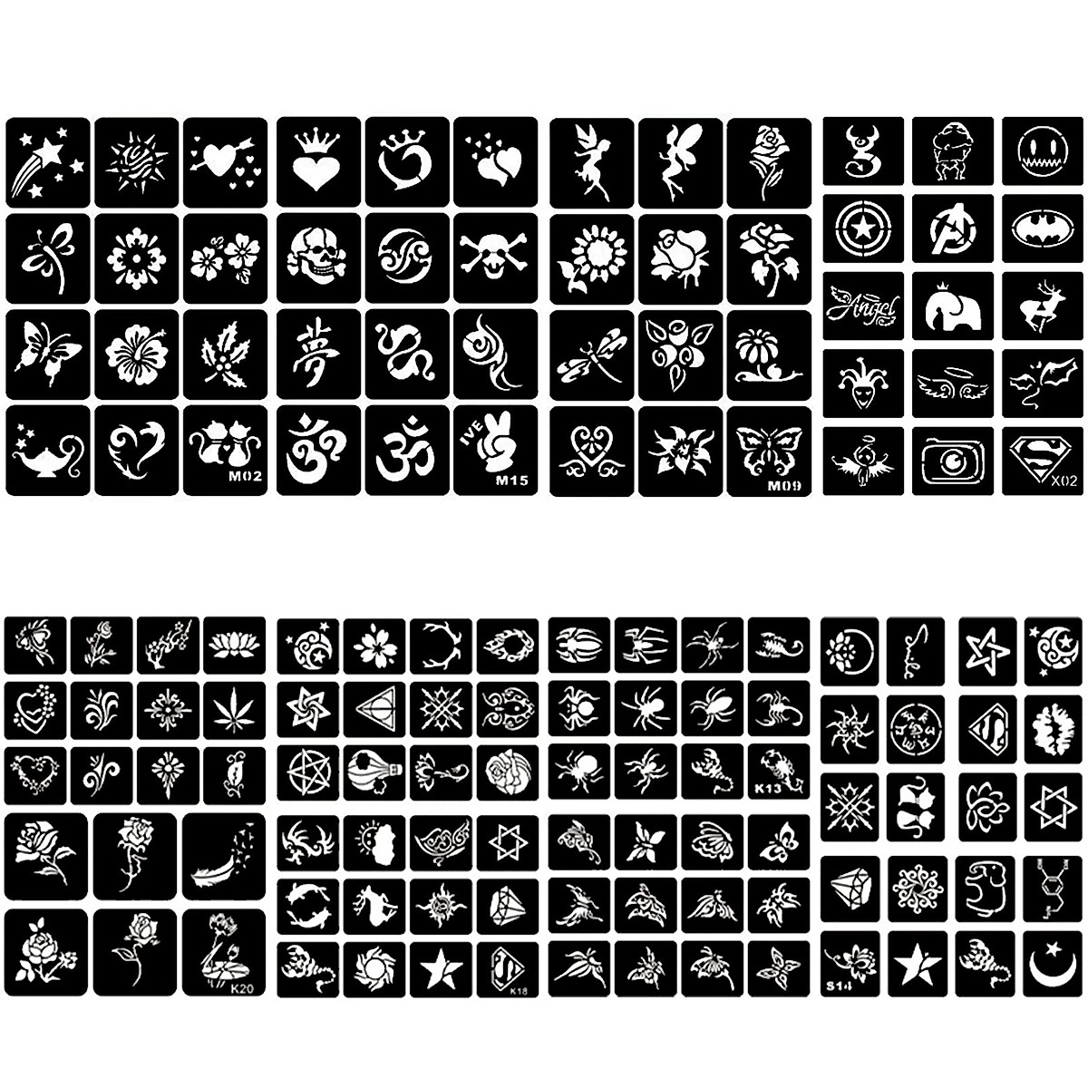 761pcs Temporary Tattoo Stencils for Kids, 20 Sheets Face Body Paint Henna Stencils Kit, Girls Boys Glitter Tattoo Stencils for Kids School Show Birthdays Halloween Christmas Party Favor Supplies