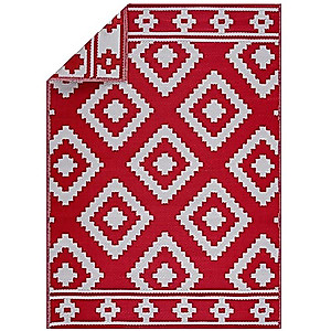 PLAYA RUG Reversible Indoor/Outdoor 100% Recycled Plastic Floor Mat/Rug - Weather, Water, Stain, Fade and UV Resistant - Milan- Red & White (8'x10')