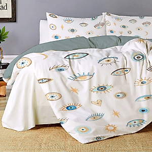Todeyya Nazar Evil Eye Pattern Duvet Cover (Queen Size 90"x90") with 2 Pillow Shams, Microfiber Lightweight 3pcs Comforter Cover Set Coverlet, with Zipper Closure Bedding All-Season