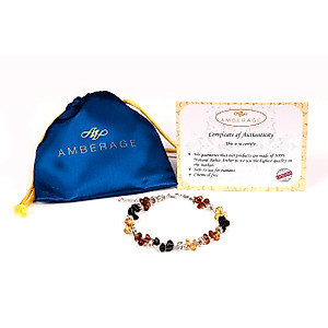 AMBERAGE Natural Baltic Amber Bracelet for Women/Teens - Hand Made from Polished/Certified Baltic Amber Beads (Multi)