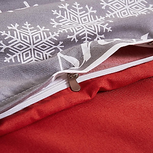 Vaulia Soft Microfiber Duvet Cover Set, Snowflake Pattern Christmas Holidays, Reversible Pattern Design White/Red Santa, King Size 3-Piece Set (1 Duvet Cover 2 Pillow Shams)